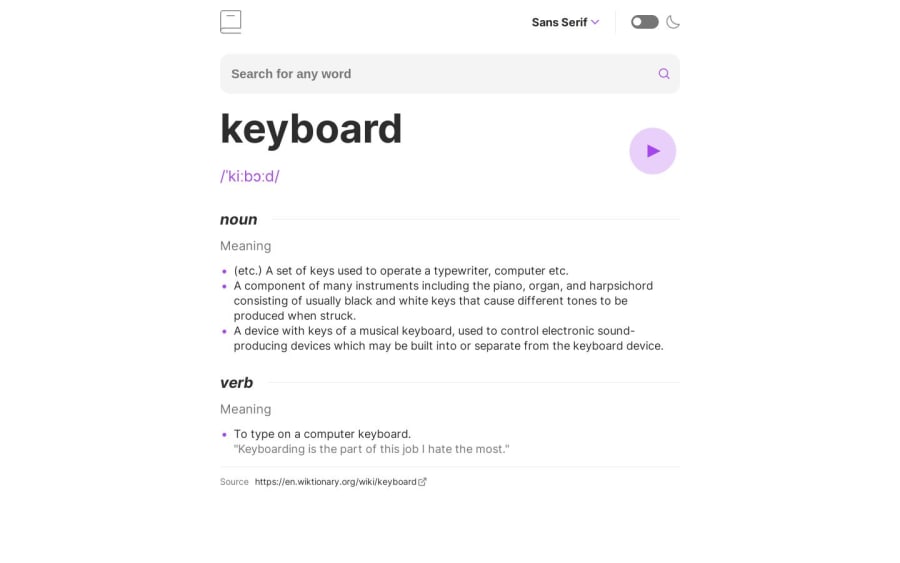 Frontend Mentor Dictionary App Built With React Js And Vite Coding