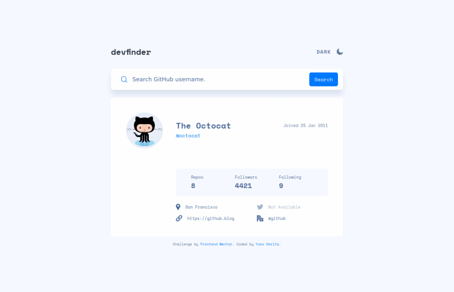 Frontend Mentor Github User Search App With Github Api React And React Router Dom Coding