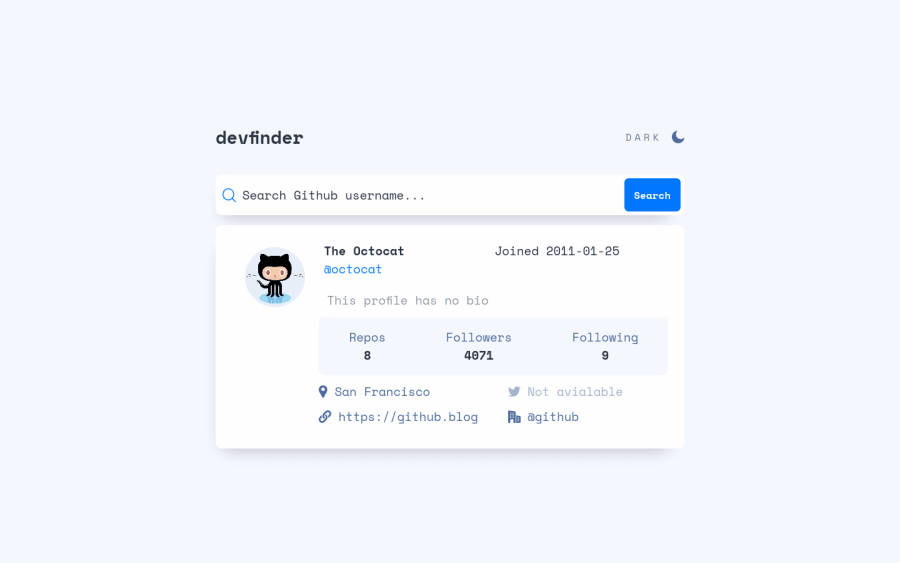 Frontend Mentor Github User Search App With Css Grid Coding Challenge