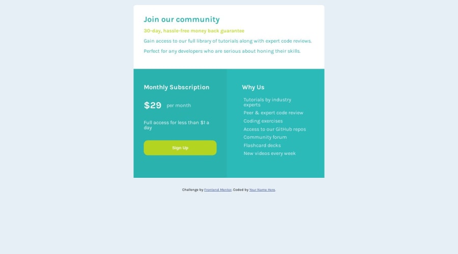 Frontend Mentor Single Price Grid Component Using Html And Css Coding Challenge Solution