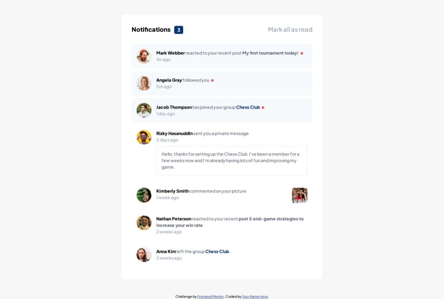 Frontend Mentor Responsive Notification Page Main Coding Challenge