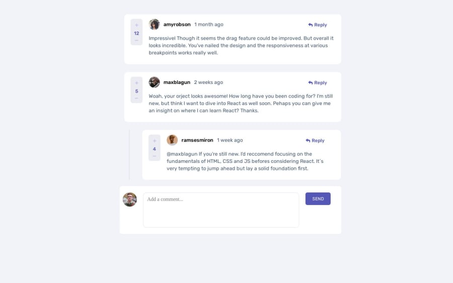 Frontend Mentor Interactive Comments Coding Challenge Solution