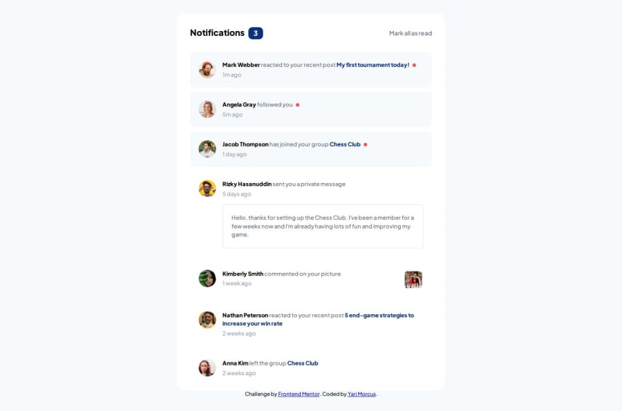 Frontend Mentor Notifications Page In Html5 Scss Flexbox Mobile First And Es6 Coding