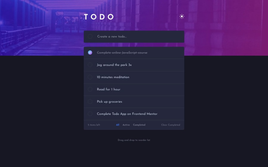 Frontend Mentor Todo App Using React Vite Coding Challenge Solution