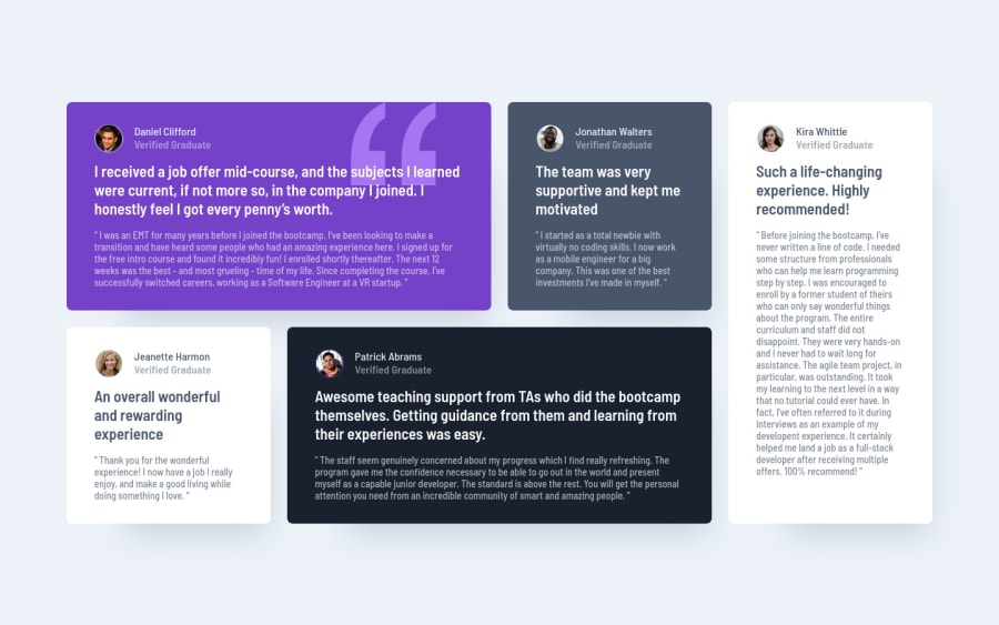Frontend Mentor Testimonials Grid Using Html Css Coding Challenge Solution