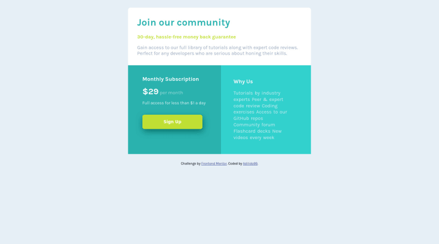 Frontend Mentor Single Price Grid Component With Html5andcss Flexbox Coding Challenge Solution