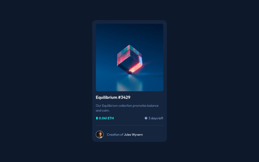 Frontend Mentor Nft Preview Card Ui Created With Pure Html And Css Coding Challenge Solution
