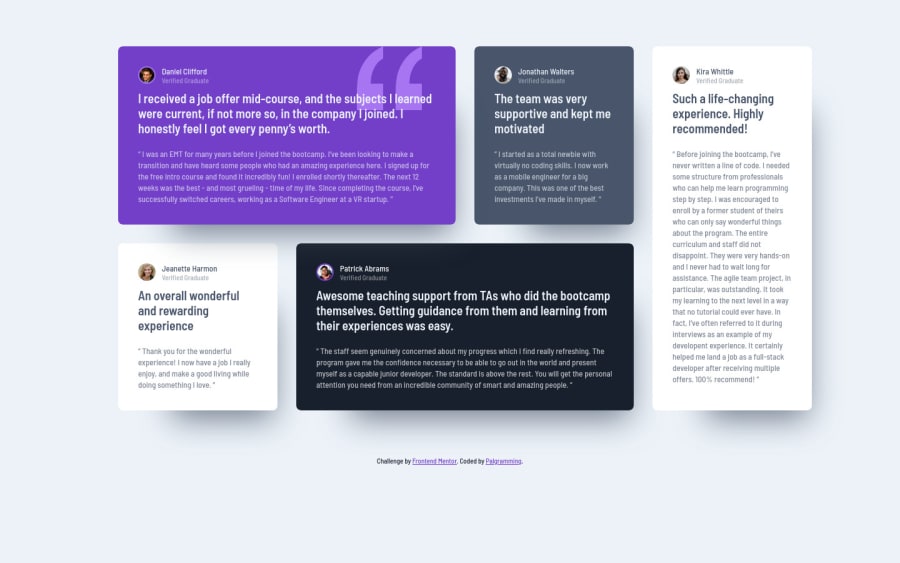 Frontend Mentor Testimonial Grid Section Html And Css Coding