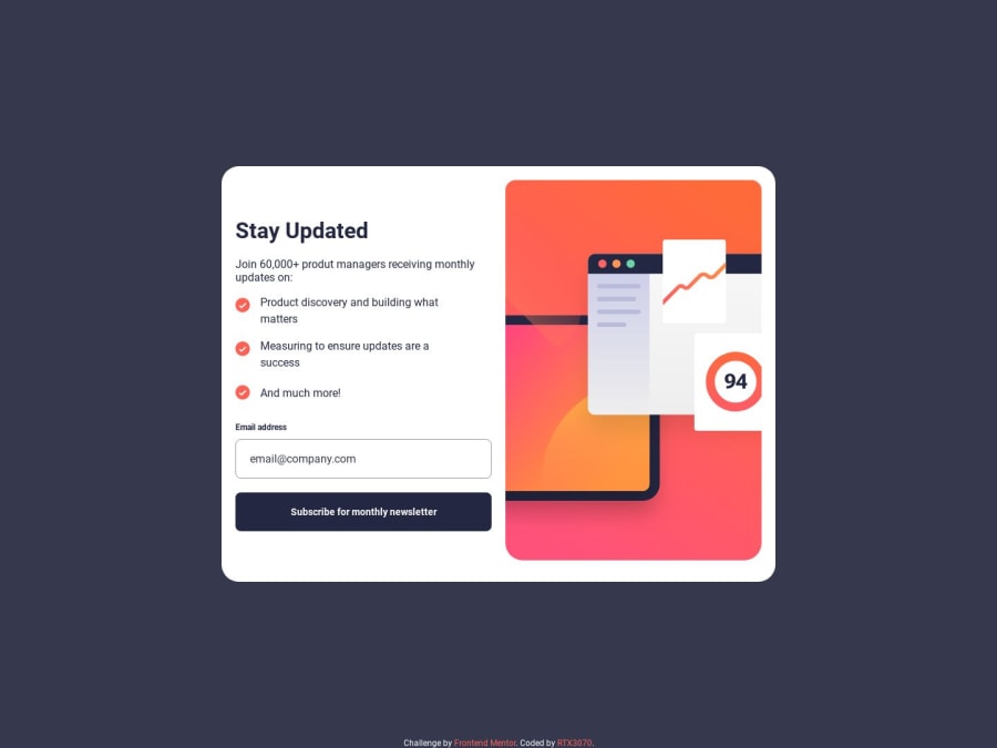 Frontend Mentor Newsletter Sign Up Form With Success Message Solution Coding Challenge Solution