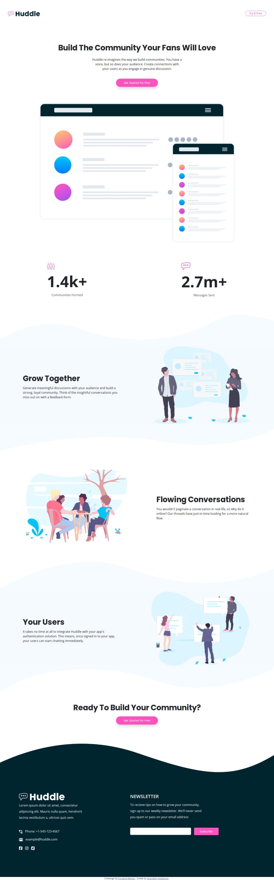 Frontend Mentor Huddle Landing Page With Curved Sections Using Html Css Coding Challenge Solution
