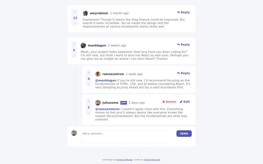 Frontend Mentor Interactive Comments Section Using Pure Html Css And