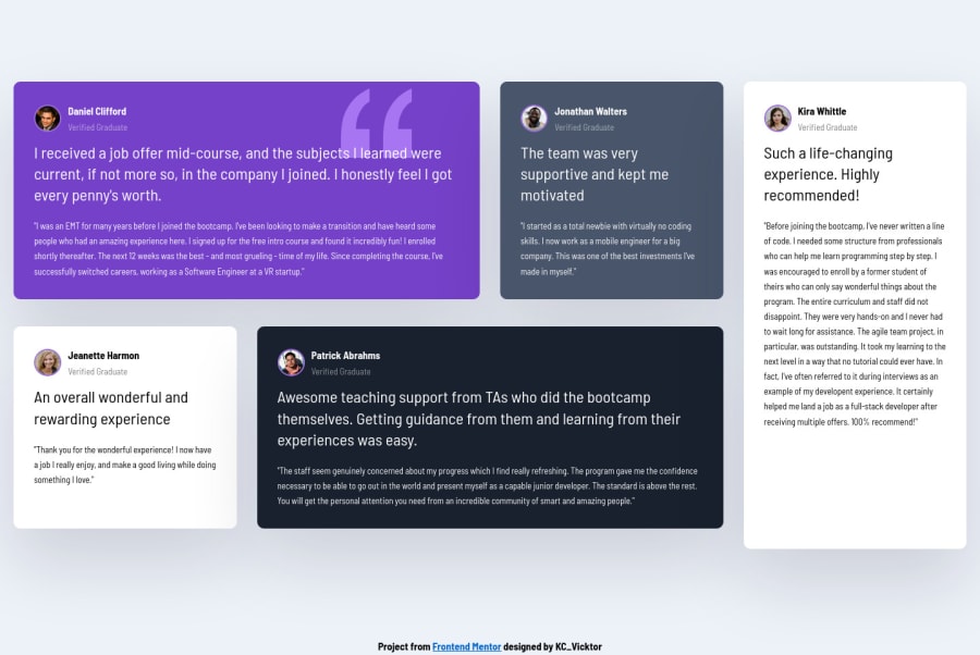 Frontend Mentor Testimonials Grid Section Coding Challenge Solution