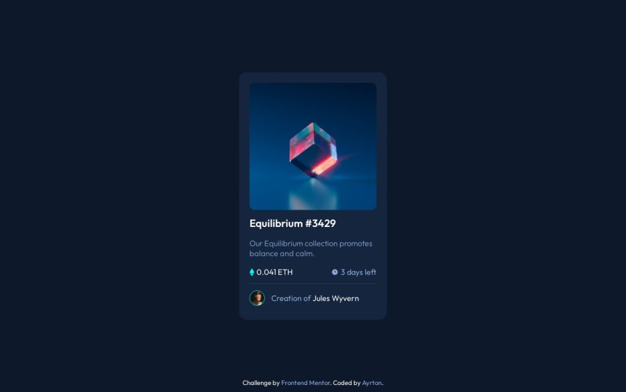 Frontend Mentor Nft Preview Card Component Using Html And Scss Coding