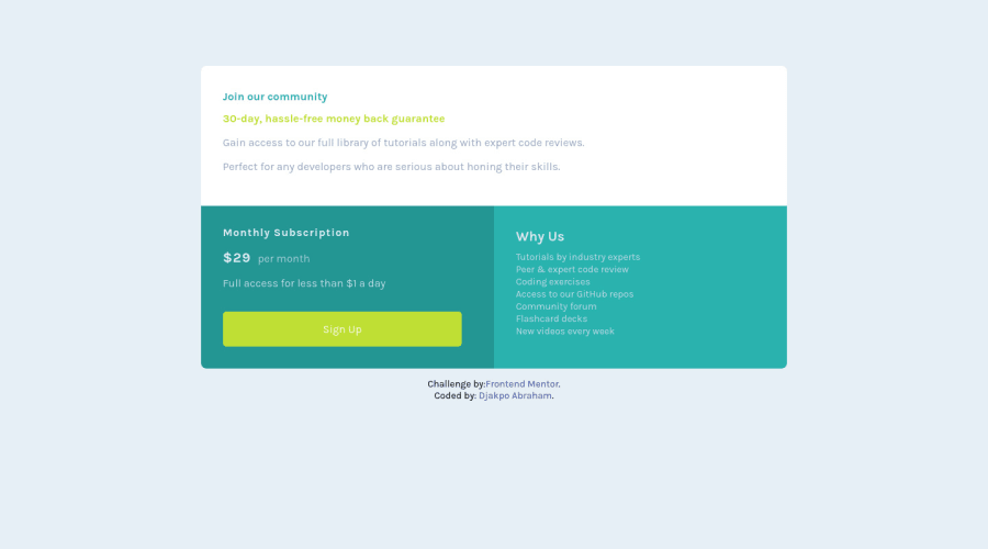 Frontend Mentor Responsive Single Price Grid Component Using Basic