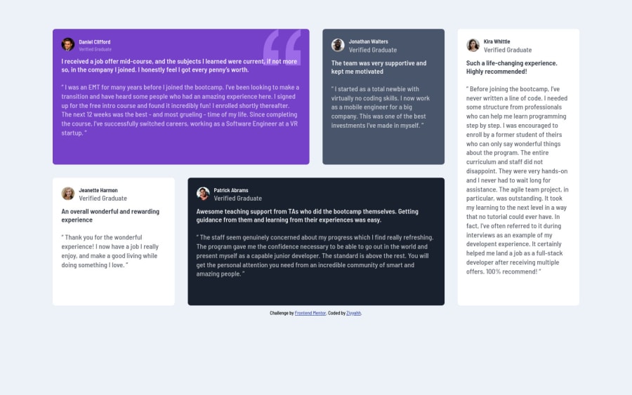 Frontend Mentor Testimonial Grid Section Using Css Grid Coding