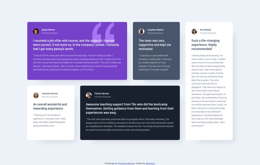 Frontend Mentor Testimonials Grid Section Coding Challenge Solution