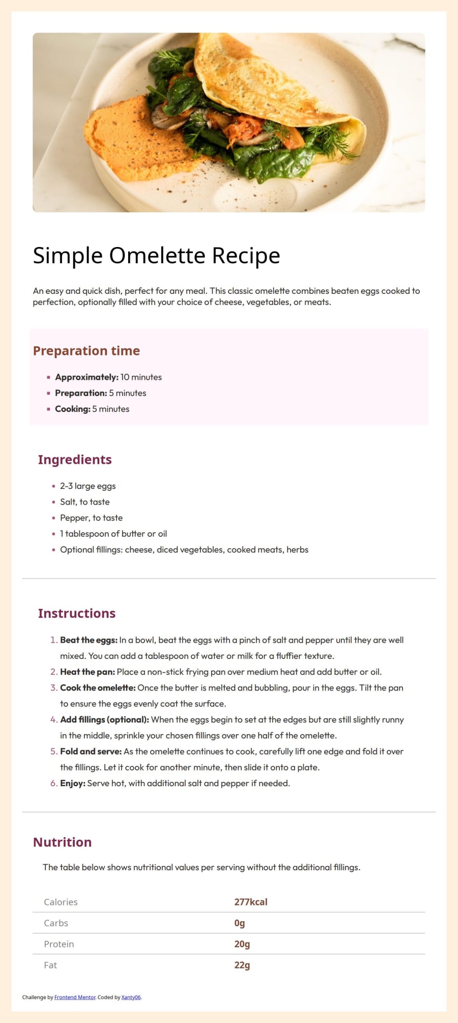 Frontend Mentor Creating A Omelette Recipe Web Page With Html And Css Coding Challenge Solution
