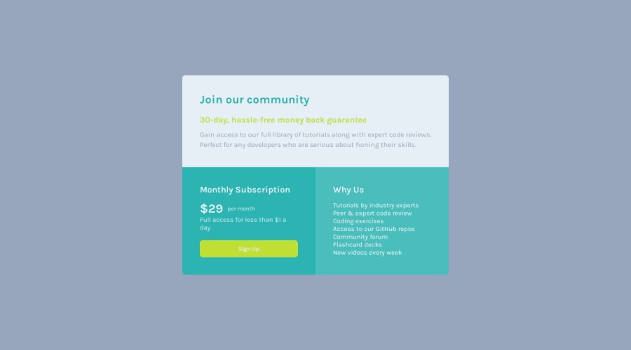 Frontend Mentor Single Price Grid Component Master Coding Challenge