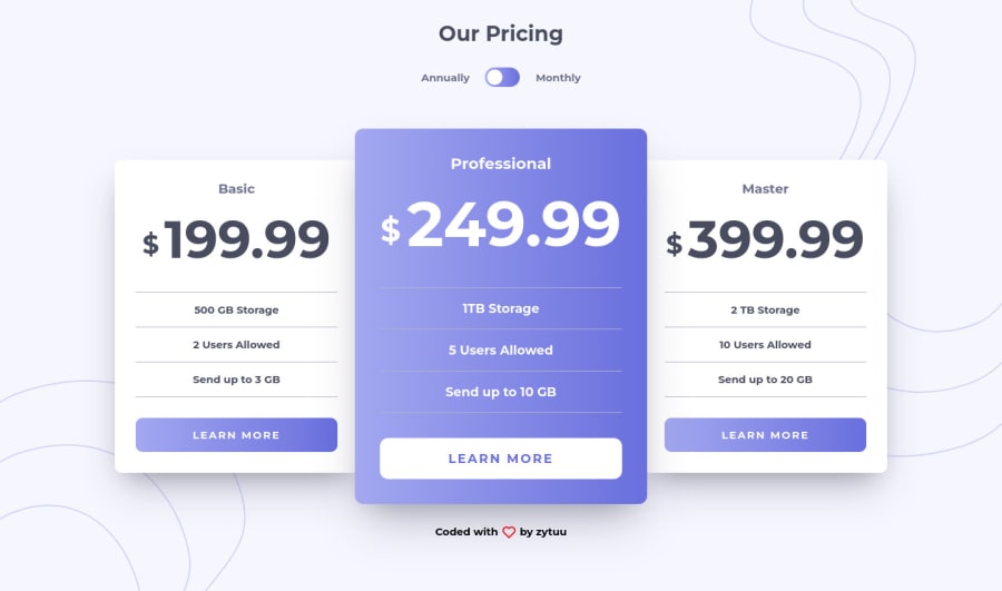 Frontend Mentor Responsive Pricing Table Section Built Using Flexbox Coding Challenge Solution