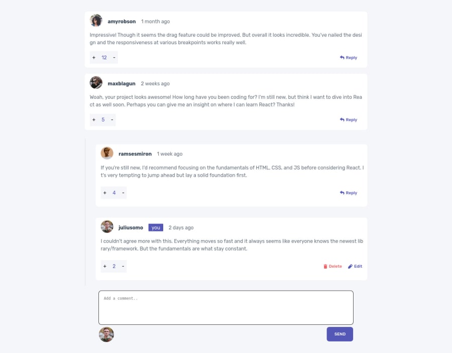 Frontend Mentor Interactive Comments Section Coding Challenge Solution