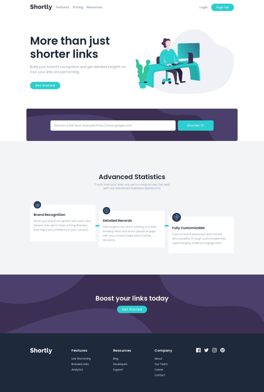 Frontend Mentor Url Shortener Landing Page Using Nextjs Tailwind Css Axios Coding Challenge