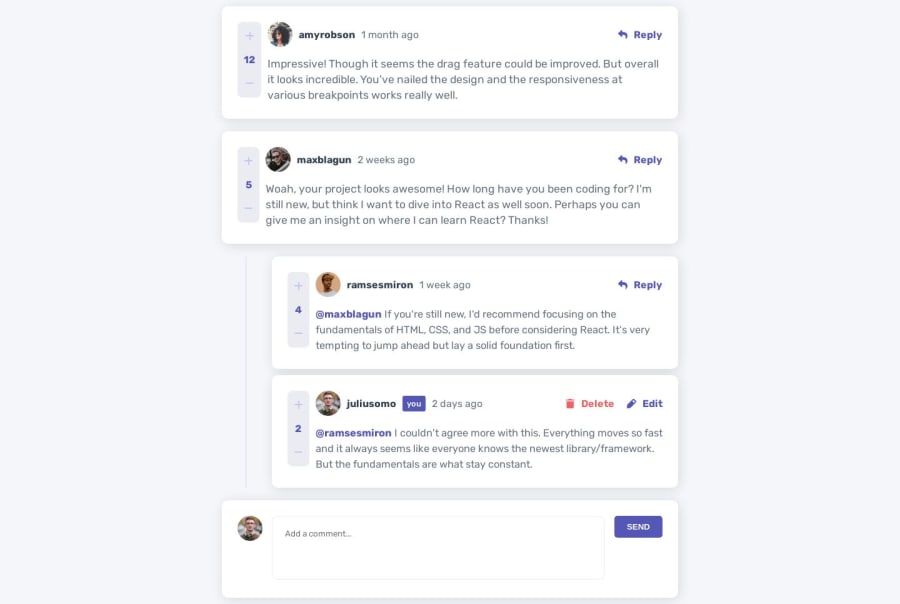 Frontend Mentor Interactive Comment Section Coding Challenge Solution