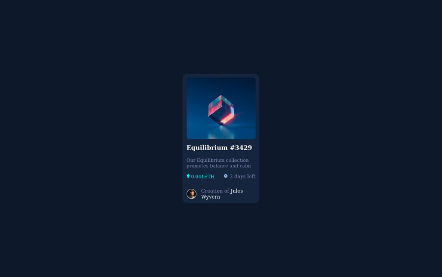 Frontend Mentor Nft Preview Card Component Using Html And Css Coding Challenge Solution