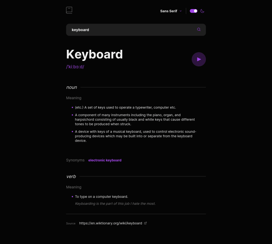 Frontend Mentor Dictionary Web App React Router Redux Toolkit