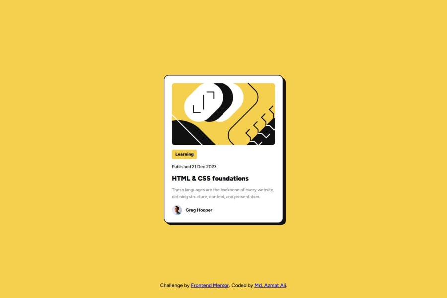 Frontend Mentor Responsive Blog Card Using Css Grid Coding Challenge