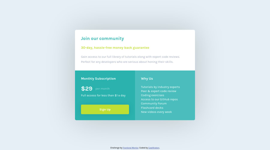 Frontend Mentor Single Price Grid Component Desktop First Html