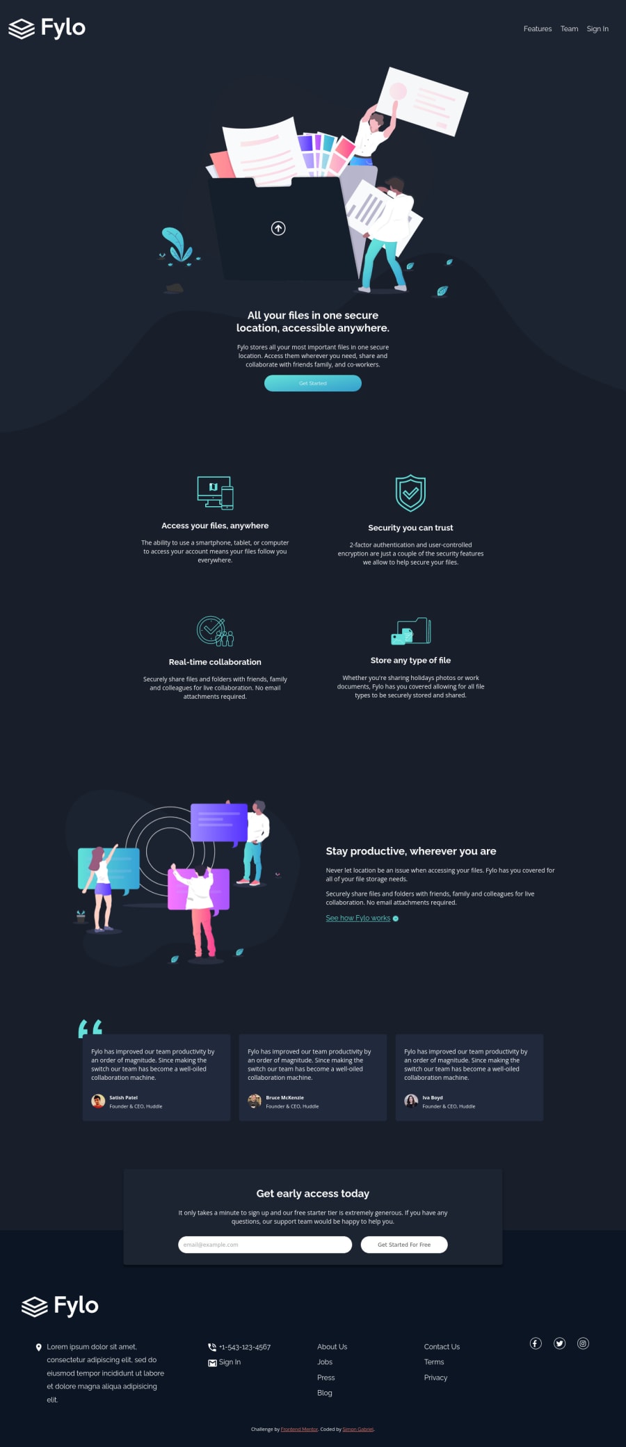 Frontend Mentor Responsive Fylo Dark Theme Landing Page Using Flexbox Coding Challenge Solution