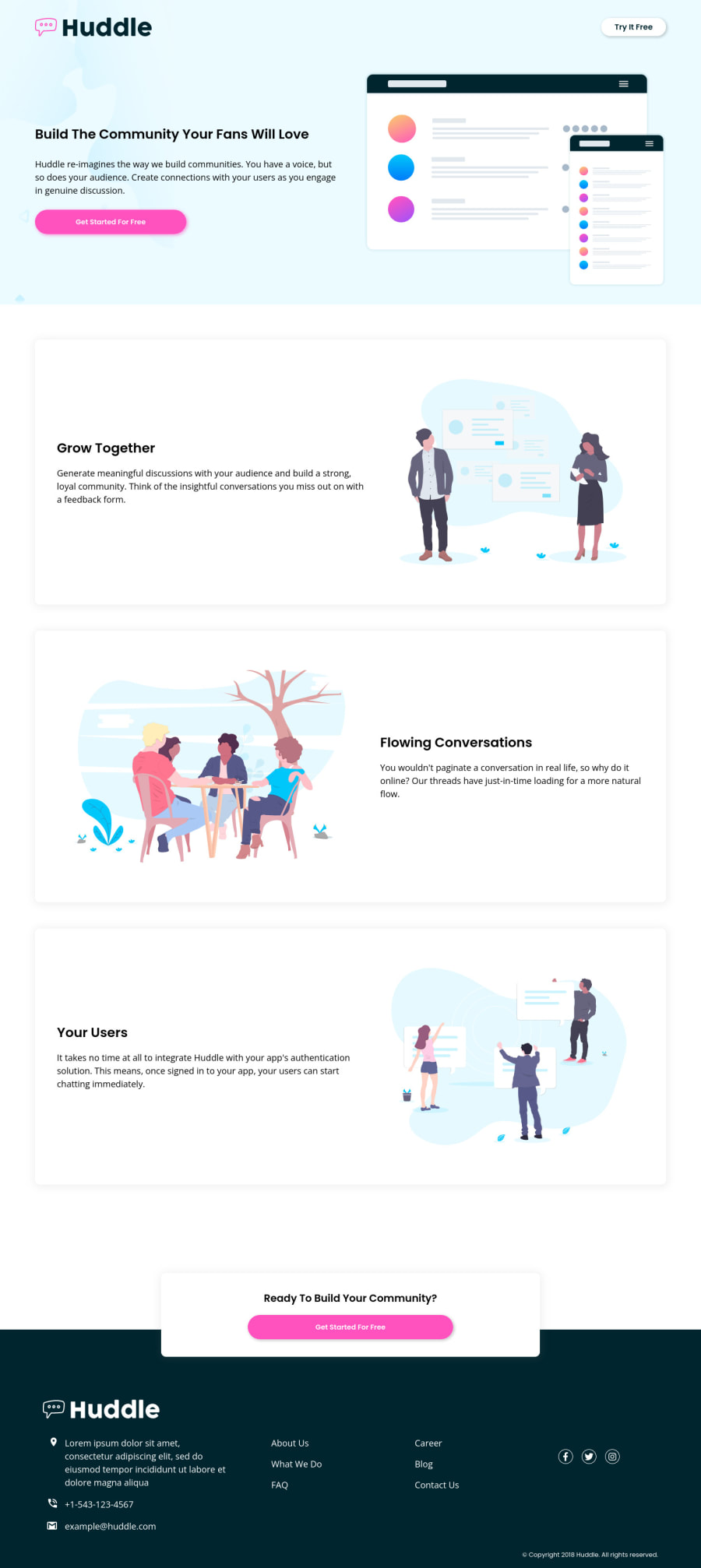 Frontend Mentor Huddle Landing Page Made With Css Flexbox Grid And Mobile First Coding
