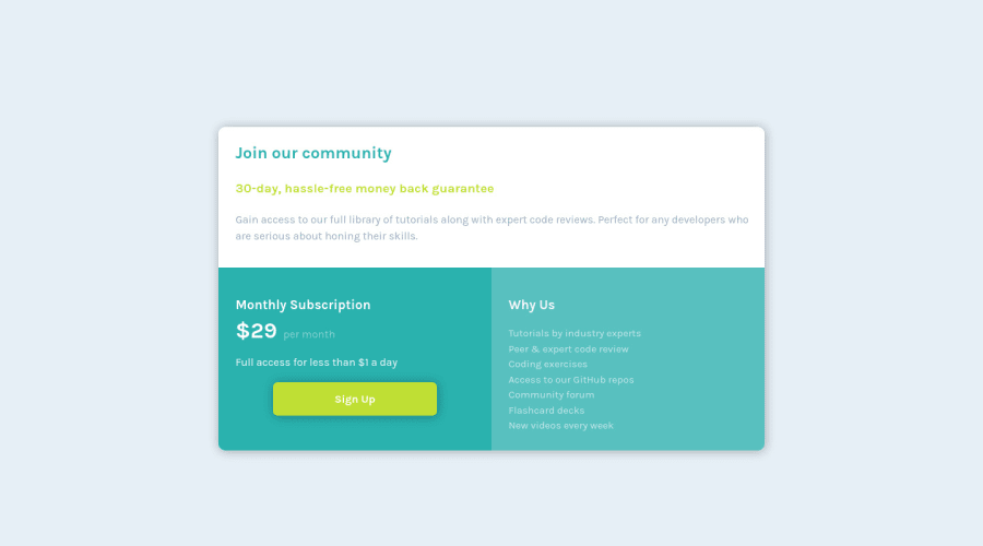 Frontend Mentor Single Price Grid Component With Vanilla Html And Css