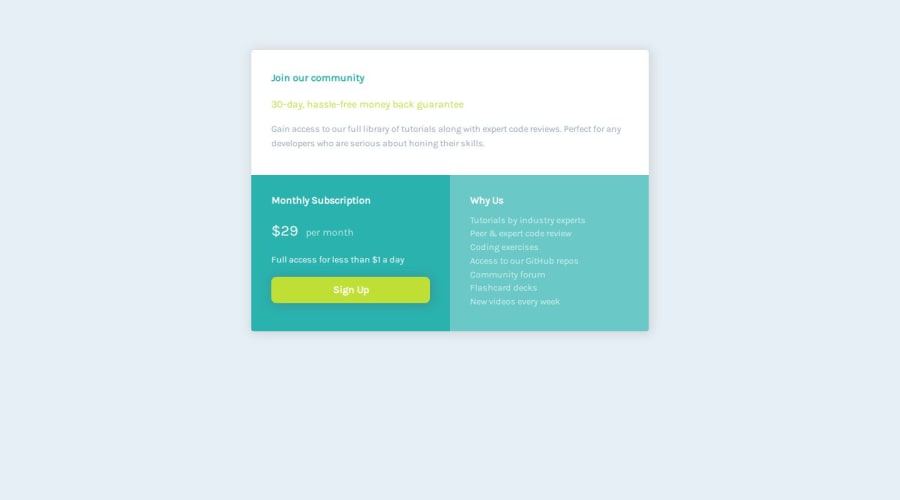 Frontend Mentor Single Price Grid Component Using Html Css Coding Challenge Solution