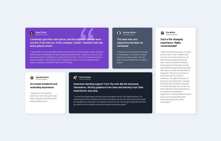 Frontend Mentor Testimonials Grid Section Coding Challenge Solution