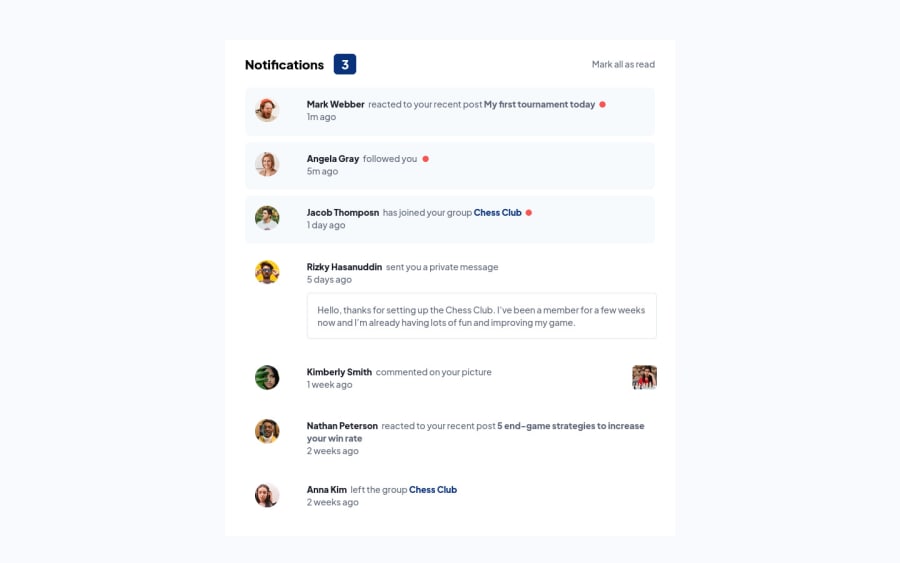 Frontend Mentor Notifications Using Tailwindcss And Nextjs Coding Challenge Solution
