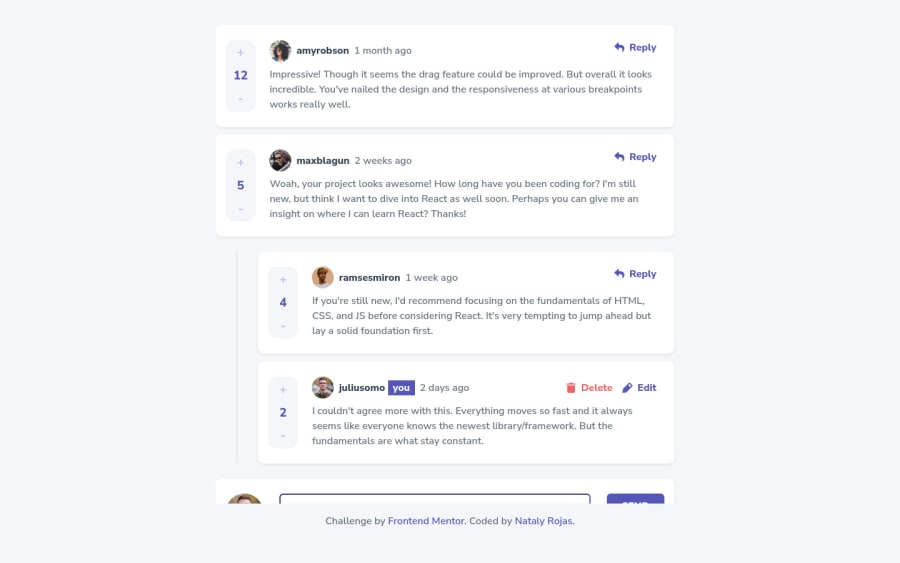 Frontend Mentor Interactive Comments Using React Typescript