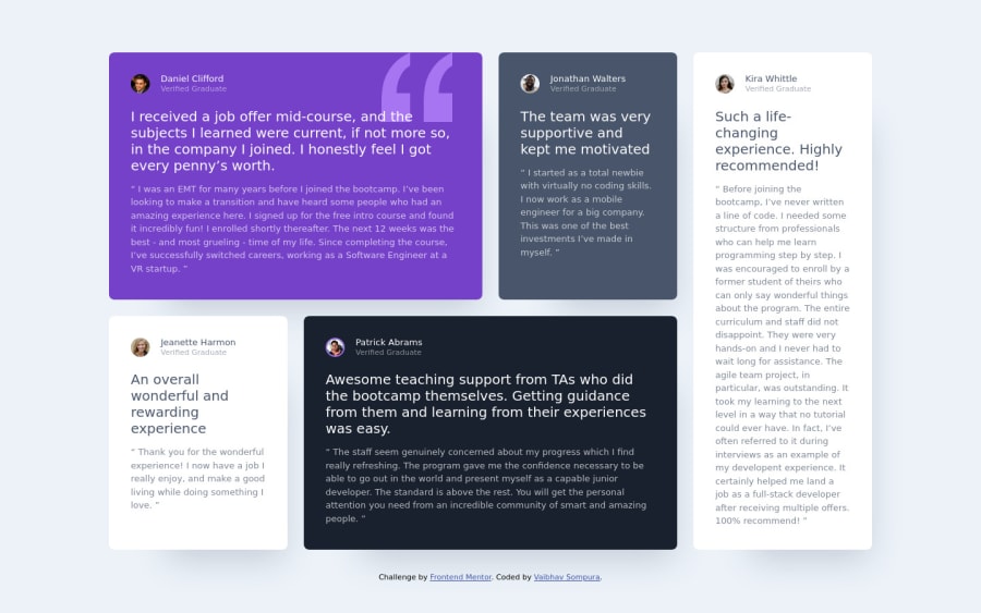 Frontend Mentor Testimonial Grid Using Css Grid Coding Challenge Solution