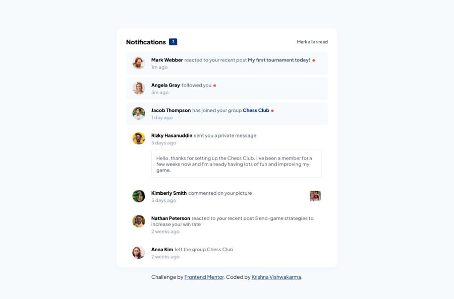 Frontend Mentor Responsive And Interactive Notification Page Using Css Grid And Flexbox Coding
