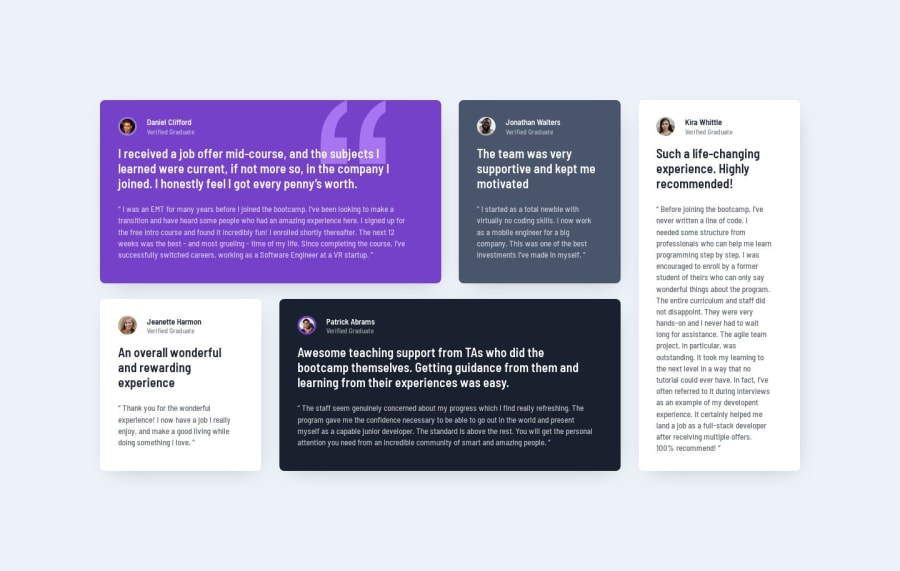 Frontend Mentor Testimonials Grid Section Using Css Grid Coding