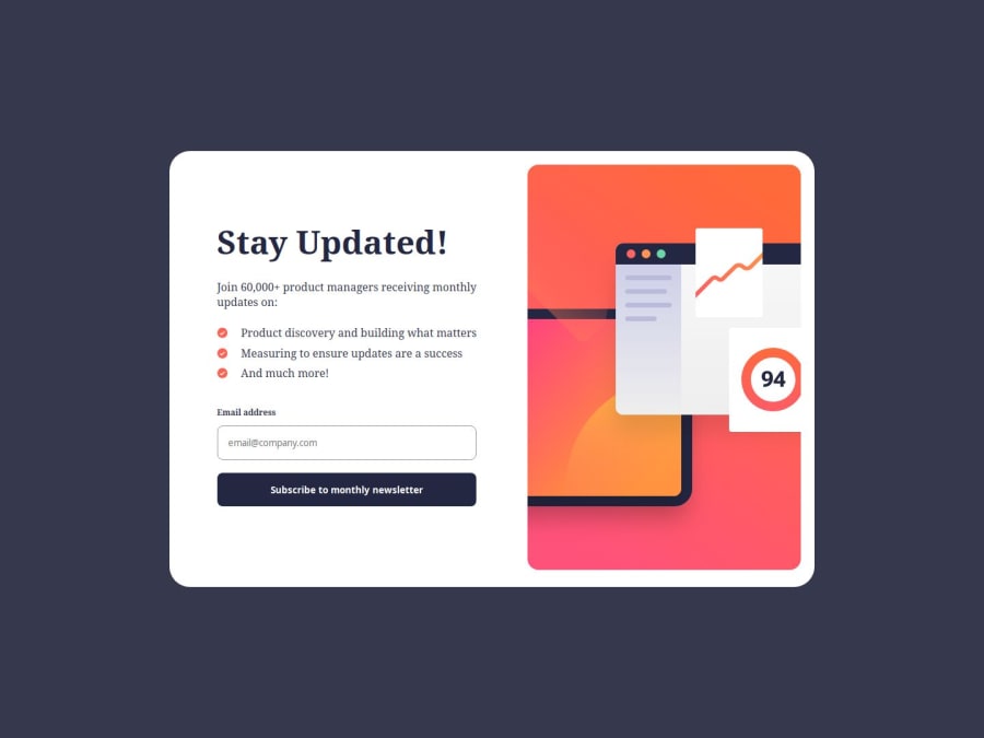 Frontend Mentor Pagina Criada Usando Css Flexbox E Javascript Para Confirmaçao Email Coding