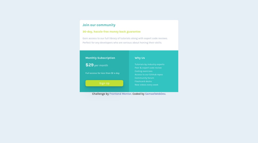Frontend Mentor Simple Single Price Grid Component Solution Using Css