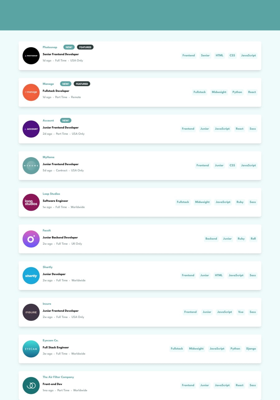 Frontend Mentor Static Job Listings Reactjs Tailwindcss Coding