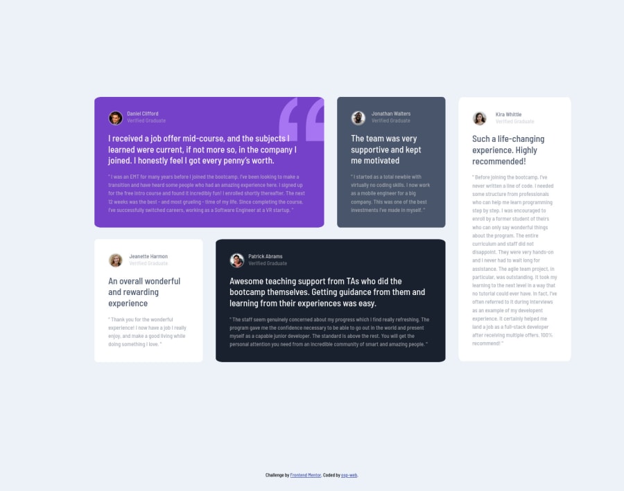 Frontend Mentor Responsive Testimonial Grid Main Section Html Css