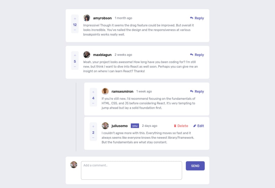 Frontend Mentor React Interactive Comment Section Using Tailwindcss