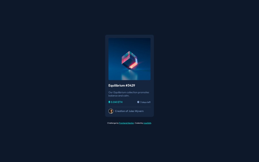 Frontend Mentor Nft Card Component Html Css Use Flexbox Coding Challenge Solution