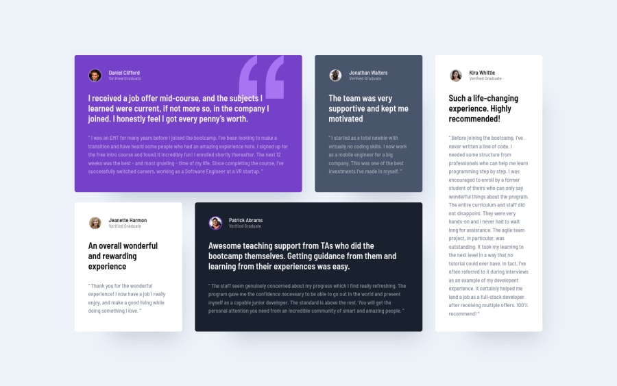Frontend Mentor Testimonials Grid Section Coding Challenge Solution