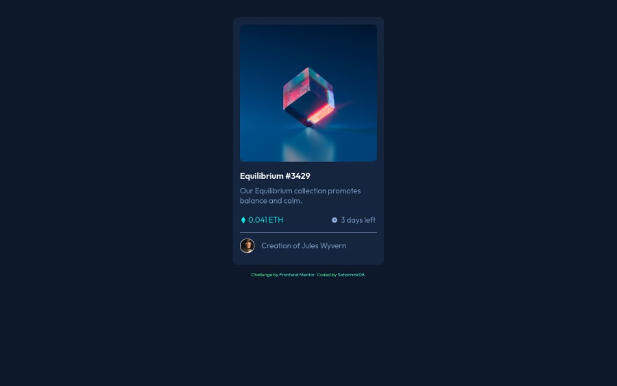 Frontend Mentor Nft Preview Card Using Basic Html And Css Coding 8779