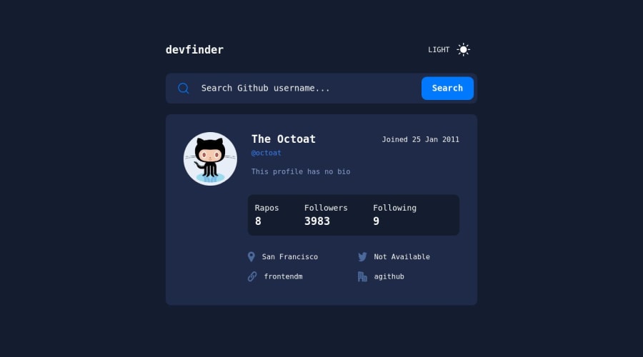 Frontend Mentor Github User Search App Using Html Js Css Tailwind Css Api Coding Challenge