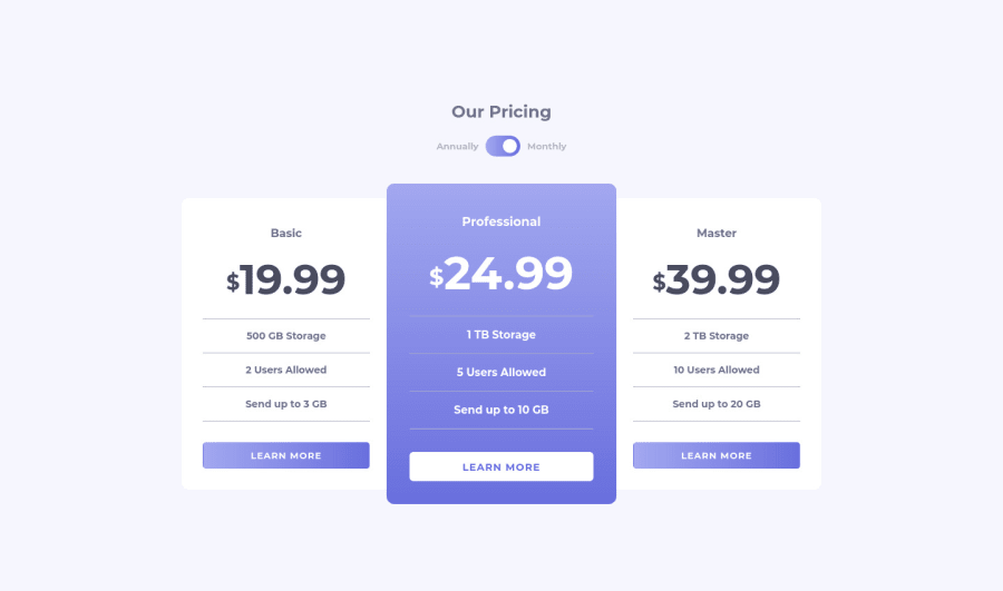 Frontend Mentor Pricing Component With Toggle Using Html Css And Jquery Coding Challenge Solution